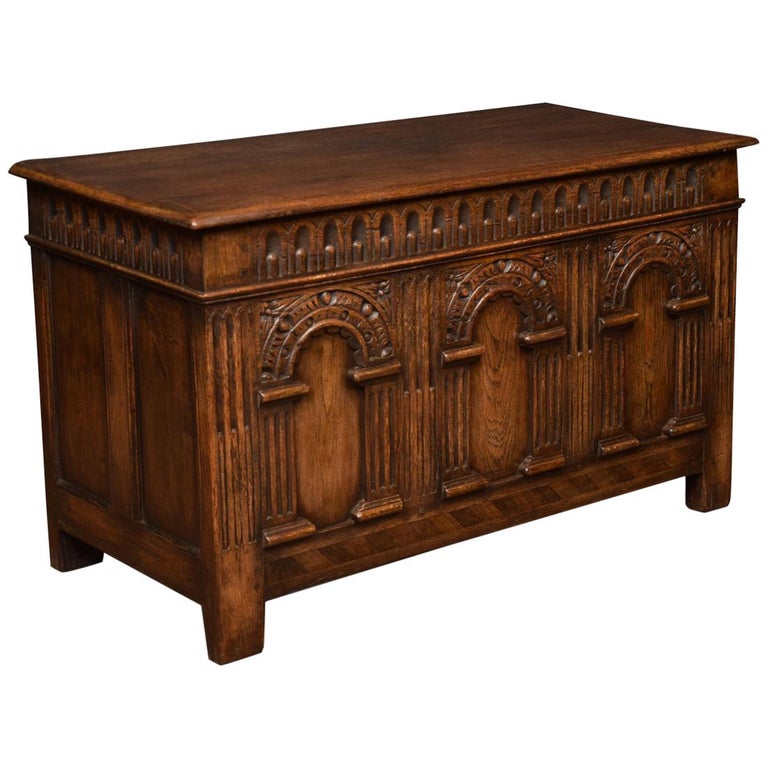 Oak Carved Coffer Chest at 1stDibs
