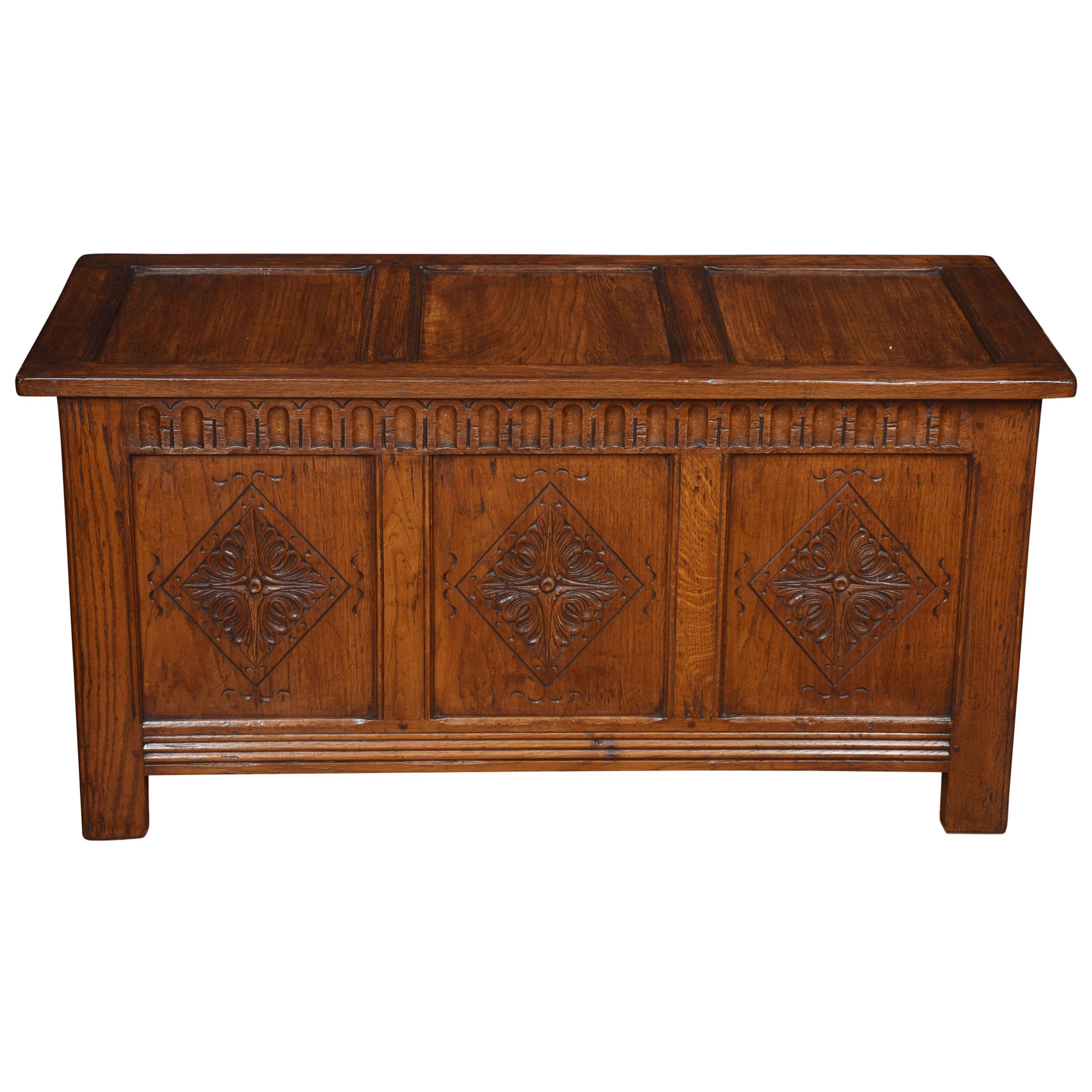 English Carved Oak Coffer Chest For Sale at 1stDibs