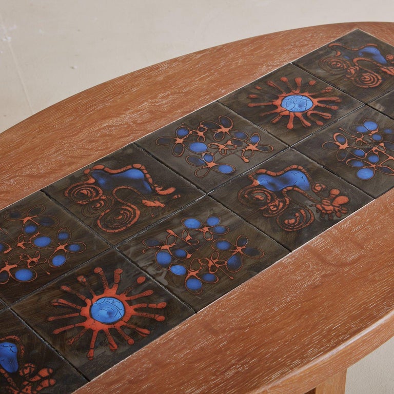Oak + Ceramic Tile Coffee Table by Guillerme et Chambron, France 1960s ...