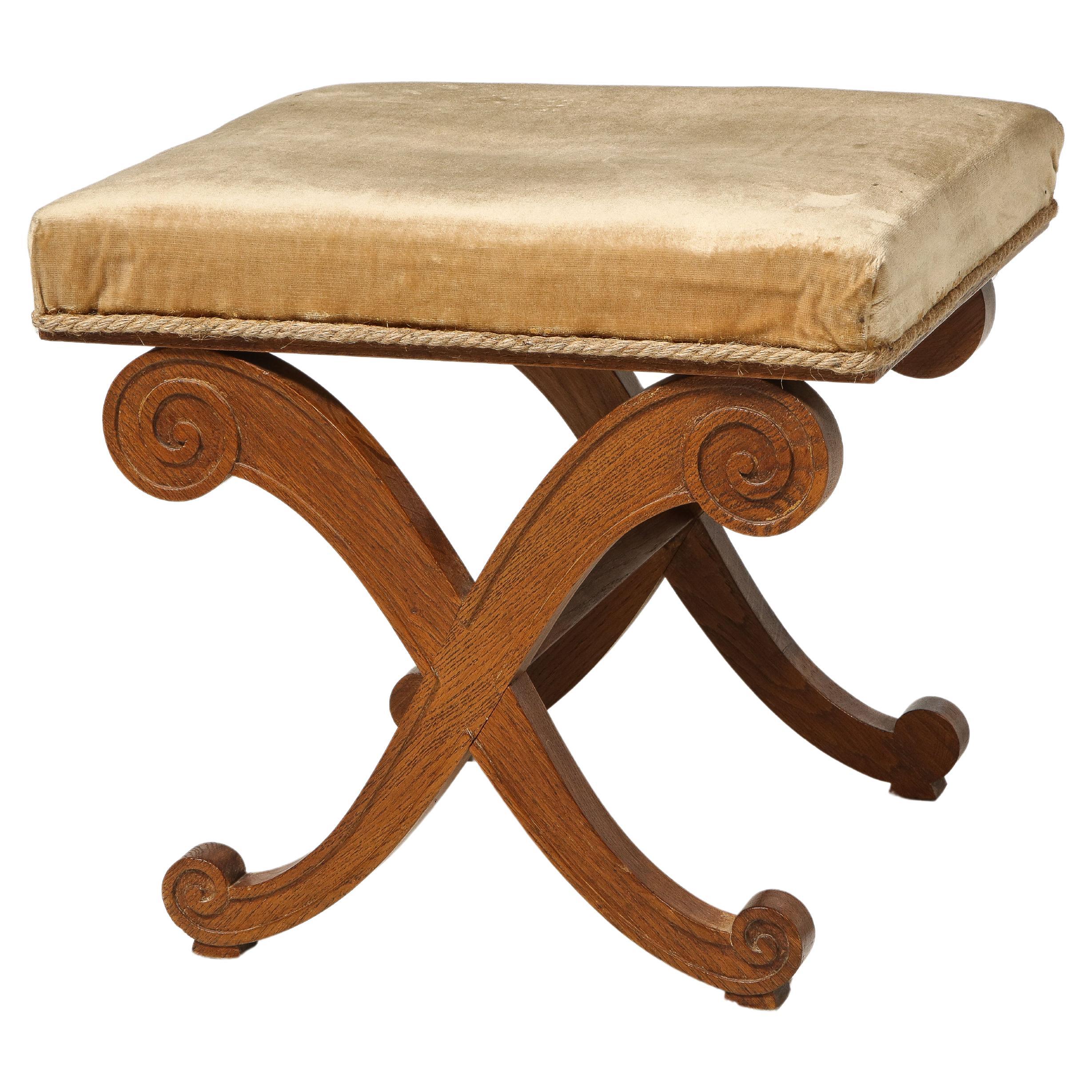 Oak Curule Stool/Ottoman, France, c. 1940 For Sale at 1stDibs