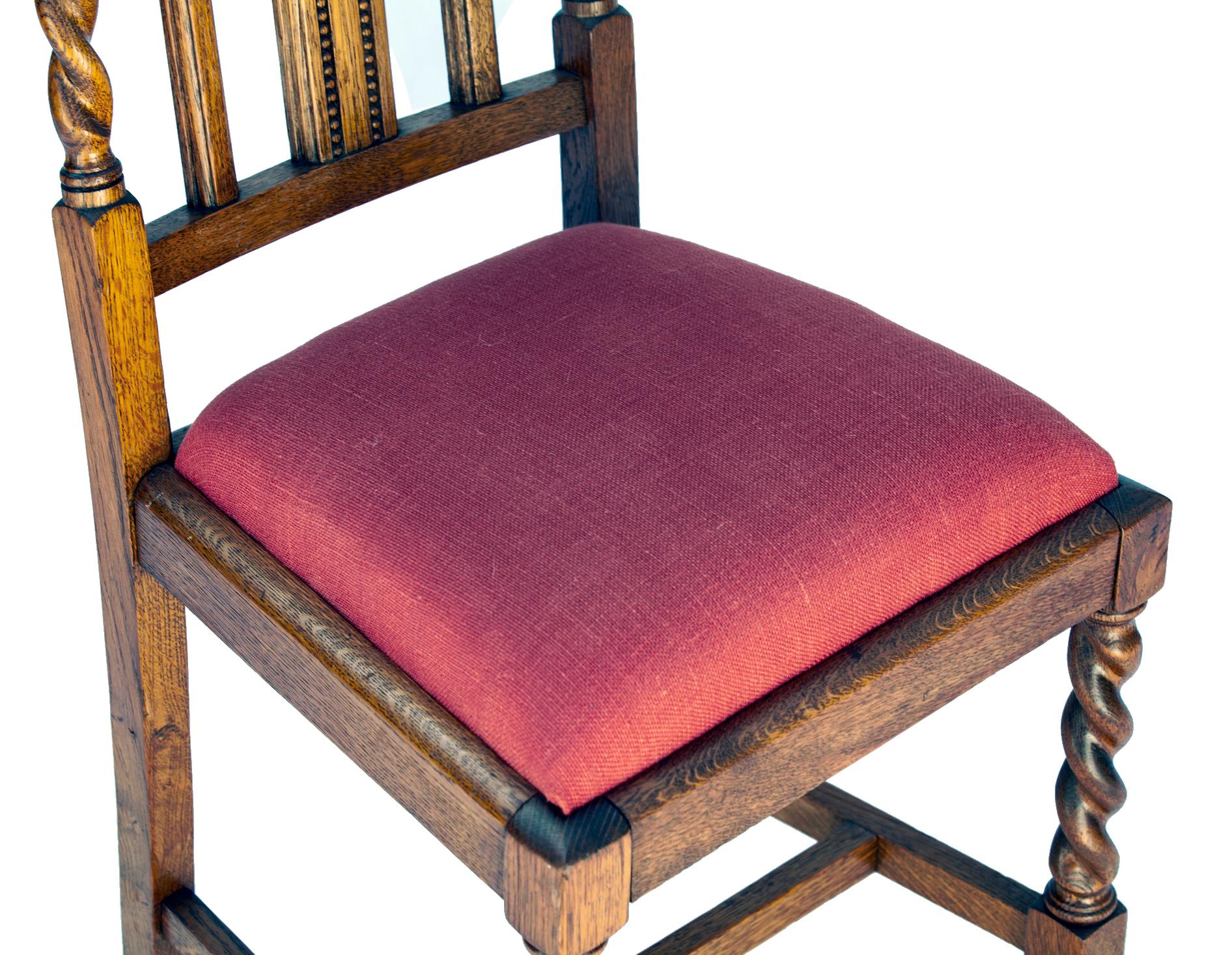 Oak Dining Chairs Linen/Silk Seats in Paprika Red, a Pair For Sale at ...