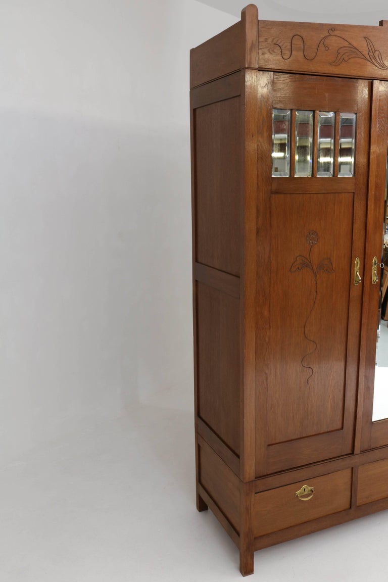 Oak Dutch Art Nouveau Arts and Crafts Wardrobe or Armoir, 1900s at 1stDibs