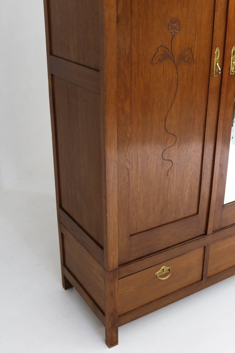 Oak Dutch Art Nouveau Arts and Crafts Wardrobe or Armoir, 1900s at 1stDibs