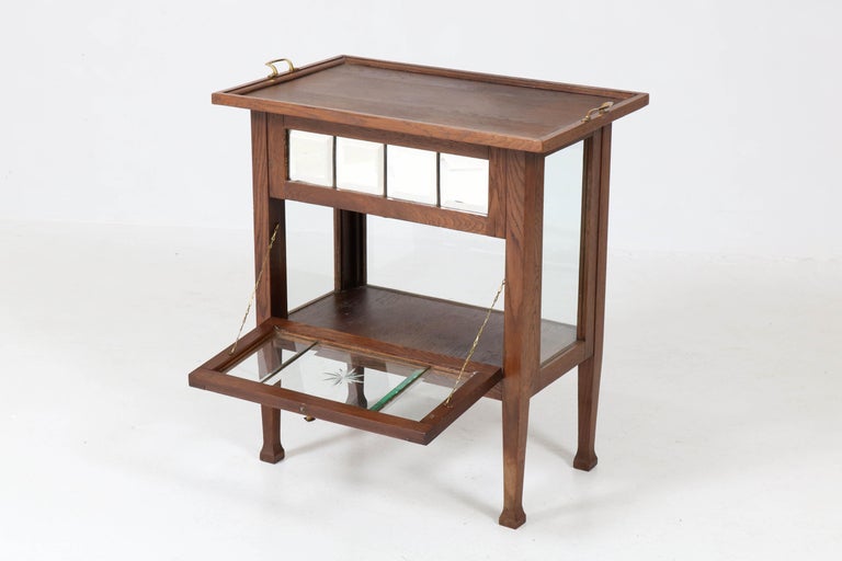 Oak Dutch Art Nouveau Tea Cabinet with Original Tray, 1900s at 1stDibs