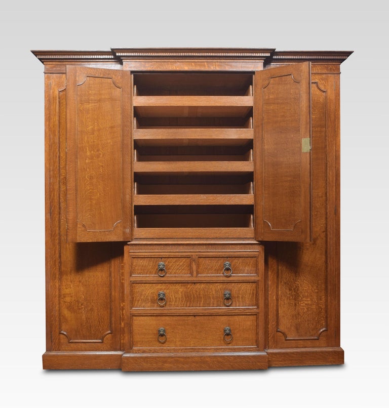 Oak Four Door Breakfront Compact Wardrobe at 1stDibs