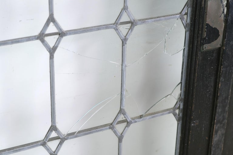 Oak Frame Leaded Glass Double Doors with Green Motif Design For Sale at ...