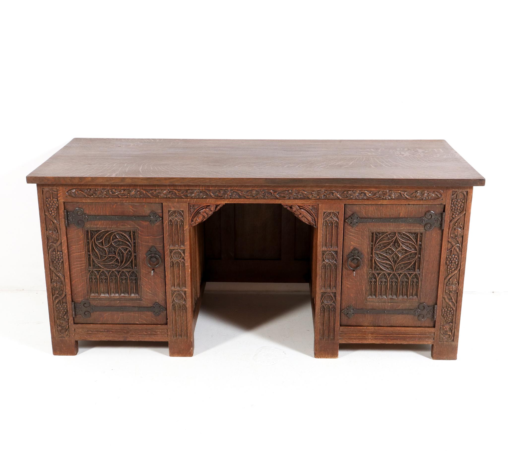 Oak Gothic Revival Pedestal Desk, 1900s For Sale at 1stDibs