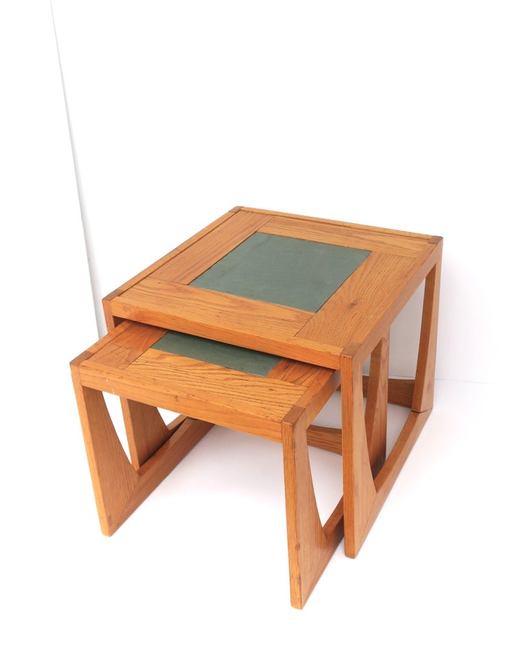 Oak Nesting End Tables with Slate Gray Ceramic Tile Top, Set For Sale ...