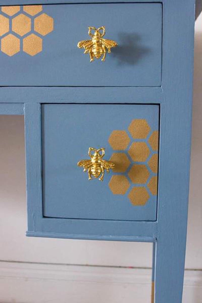 Oak Painted Desk in Modern Style with Gold Metal Handles at 1stDibs