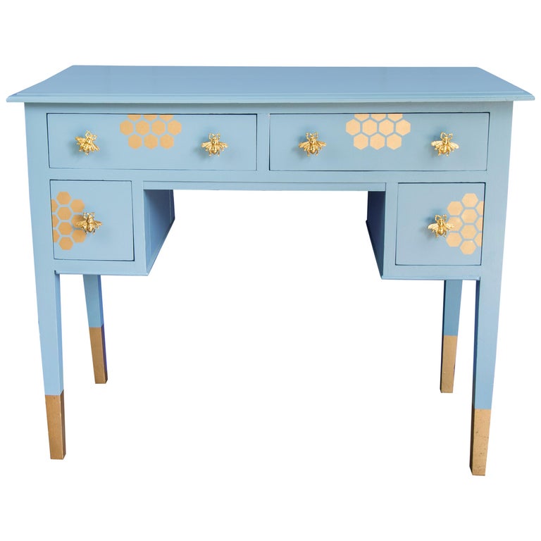Oak Painted Desk in Modern Style with Gold Metal Handles at 1stDibs