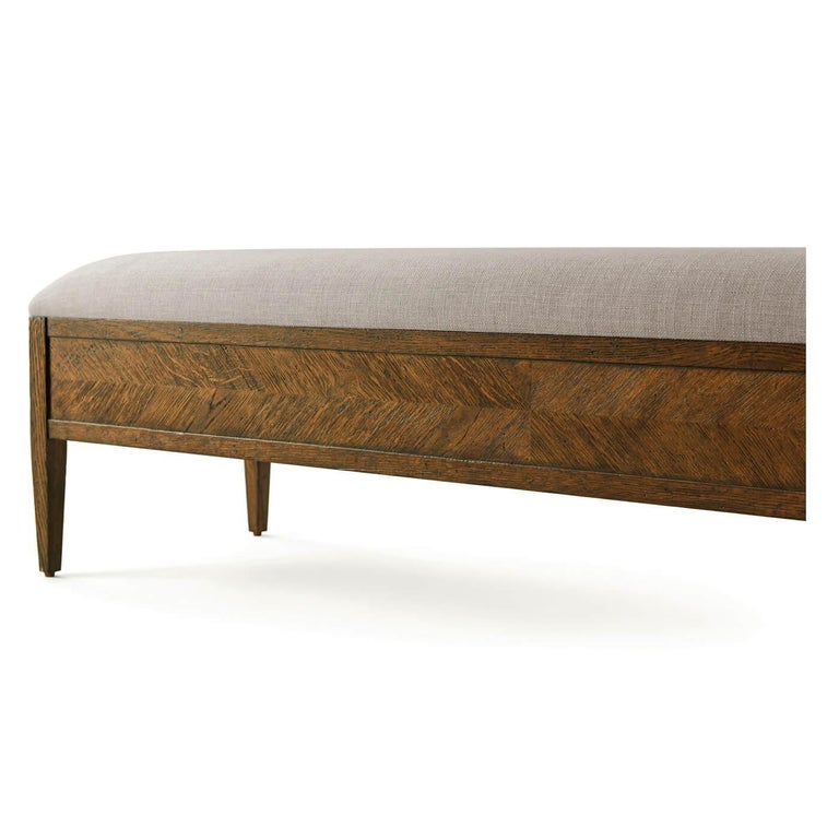 Oak Parquetry Upholstered Bench, Dark Oak For Sale at 1stDibs