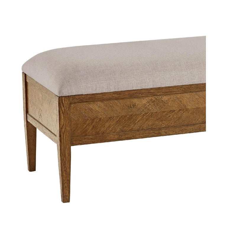Oak Parquetry Upholstered Bench, Light Oak For Sale at 1stDibs