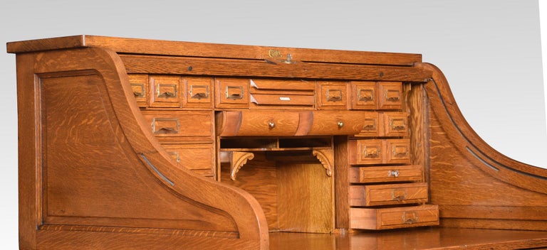 Oak Pedestal Roll Top Desk by Cutler at 1stDibs | cutler roll top desk ...