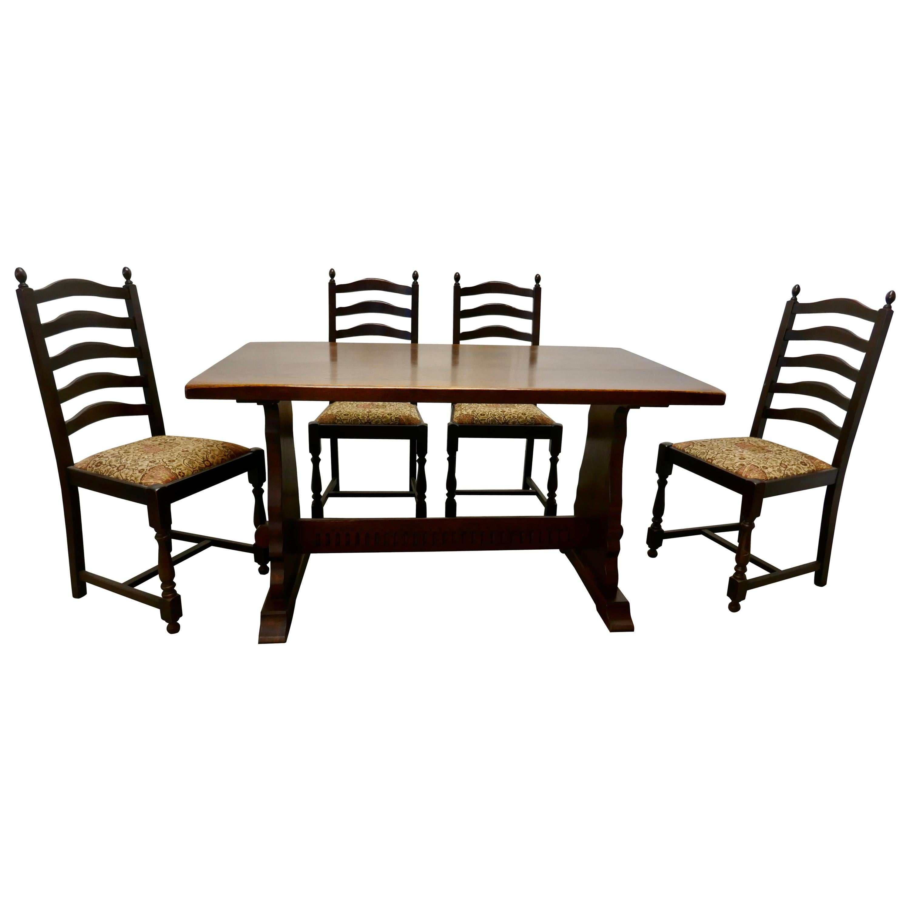 20th Century Carved Oak Refectory Table and 8 Lancashire Chairs at 1stDibs