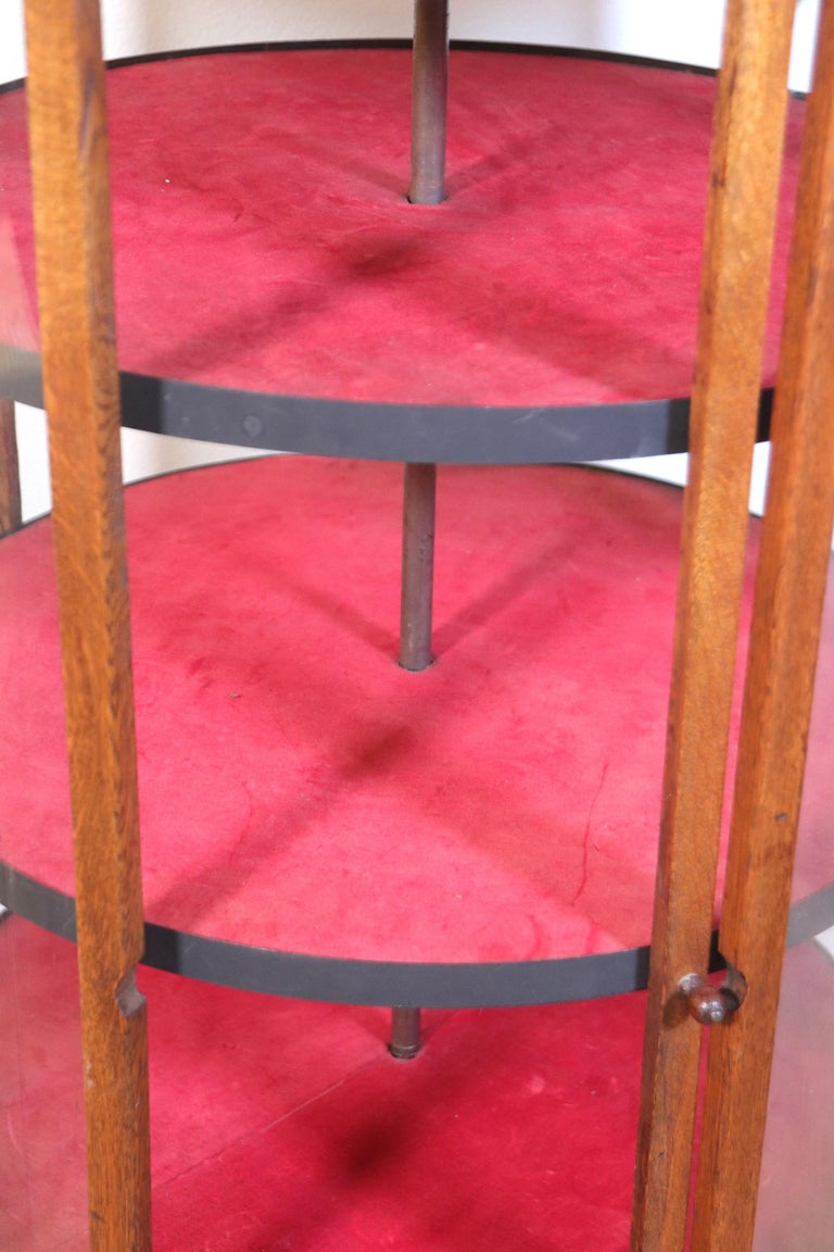 Oak Round Revolving Display Case w/ 3 Shelves and Spindle Legs, Antique ...