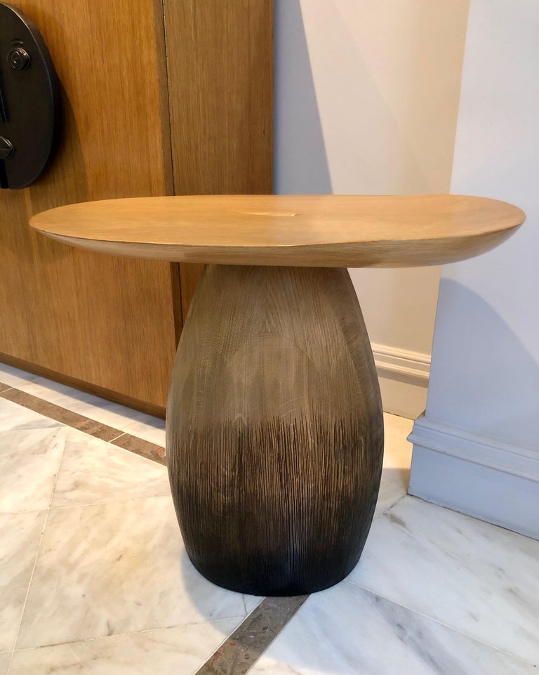 Oak Side Table, "Table Ellipse" by Designer Hoon Moreau For Sale at 1stDibs