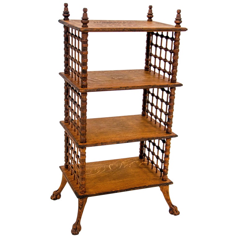Oak Stick and Ball Fretwork Shelf with Finials at 1stDibs | oak finials