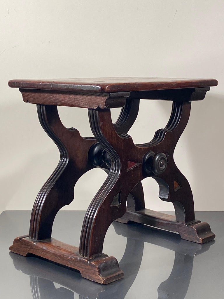 Oak Stool Side Table Puginesque Manner Gothic Medieval X Frame For Sale ...