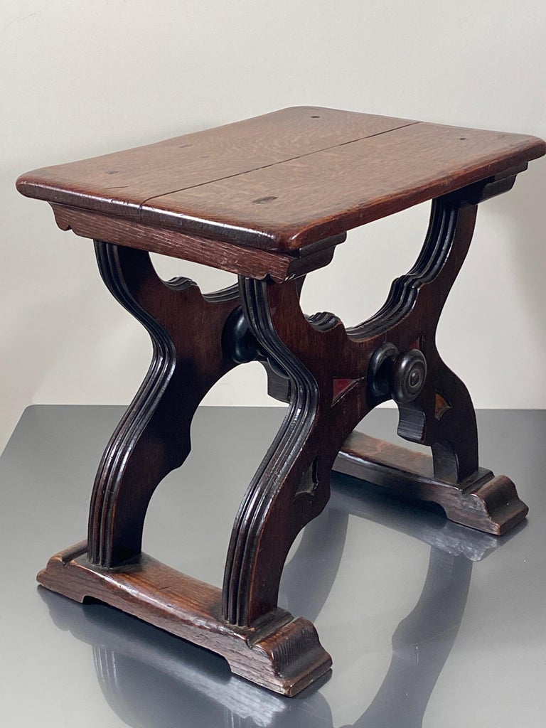 Oak Stool Side Table Puginesque Manner Gothic Medieval X Frame For Sale ...