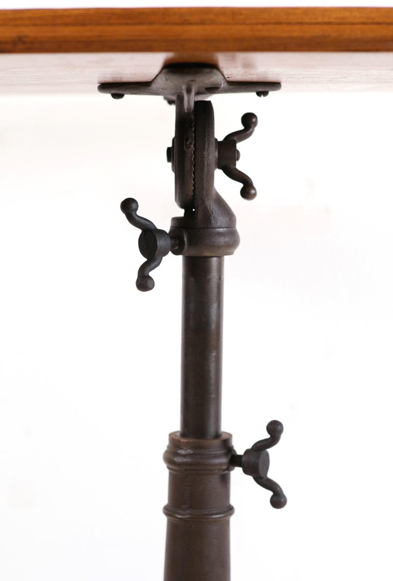 Oak Top Drafting Table W/ Adjustable Cast Iron Base For Sale at 1stDibs