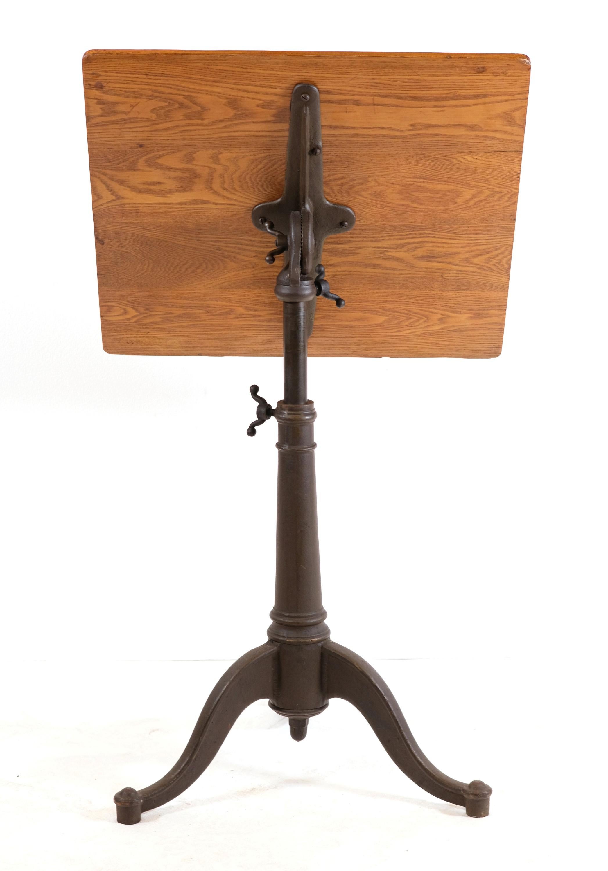 Oak Top Drafting Table W/ Adjustable Cast Iron Base For Sale at 1stDibs