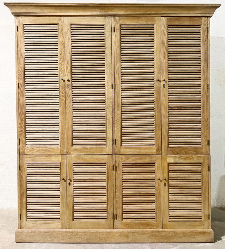 Oak Wardrobe Linen Blanket Closet with Slated Doors For Sale at 1stDibs