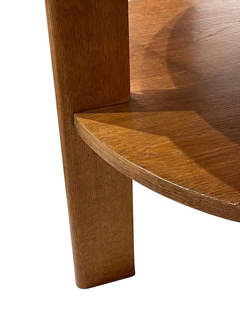 Oak Wood Round Two Tier Side Table, France, Mid Century at 1stDibs