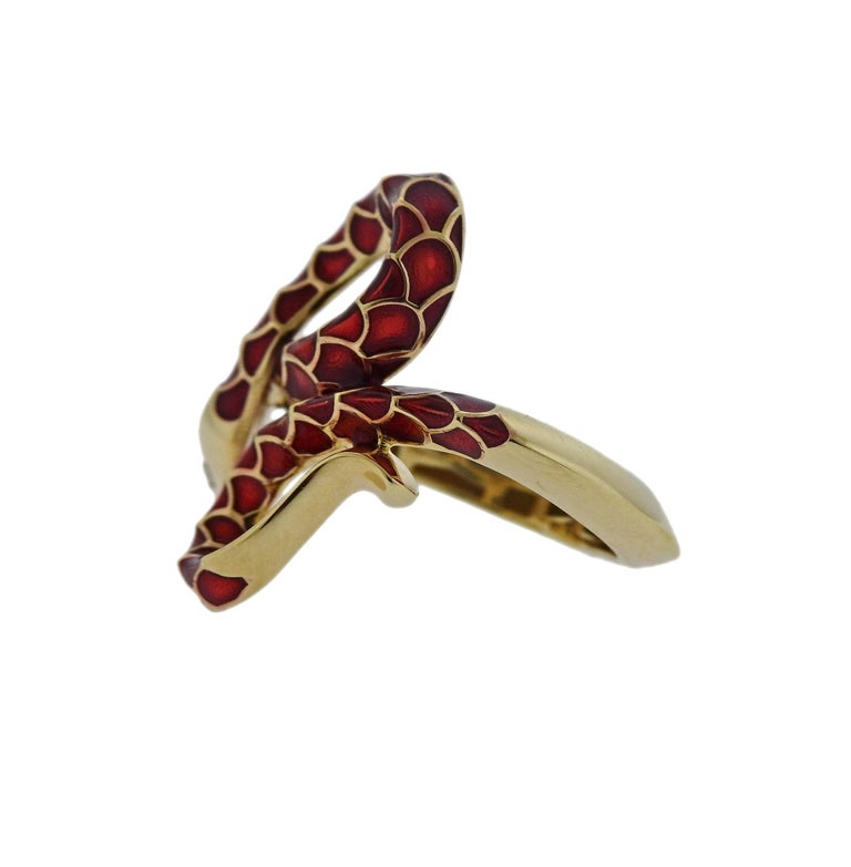 Oakgem Diamond Red Enamel Gold Snake Ring at 1stDibs | red and gold ...