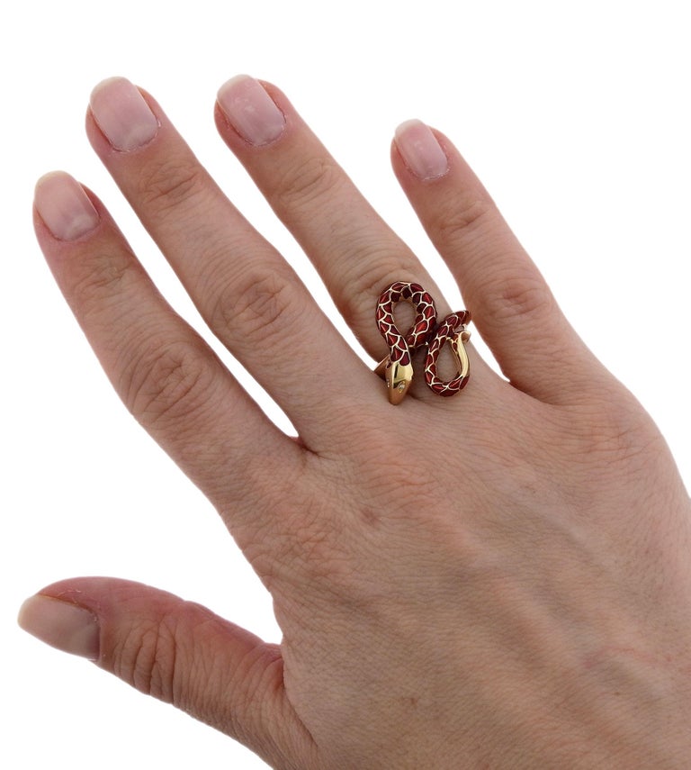 Oakgem Diamond Red Enamel Gold Snake Ring at 1stDibs | red and gold ...