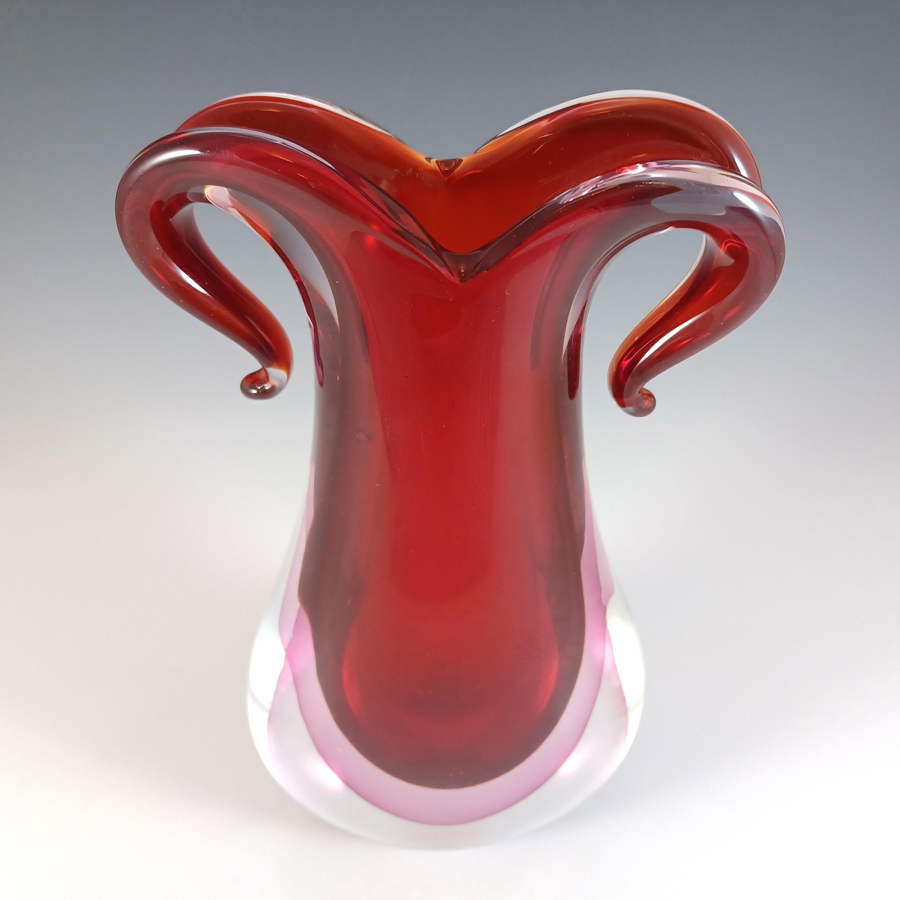 Oball Murano Venetian Red and Pink Sommerso Glass Vase For Sale at 1stDibs