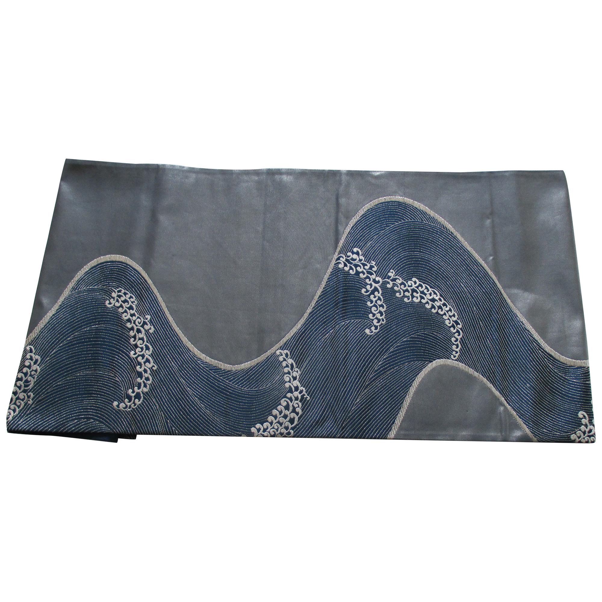 Obi Textile with Gray and Silver Waves Pattern For Sale at 1stDibs