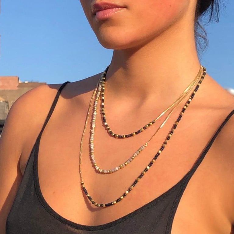 Objet A Beaded Necklace White Sapphires And 18k Yellow Gold For Sale