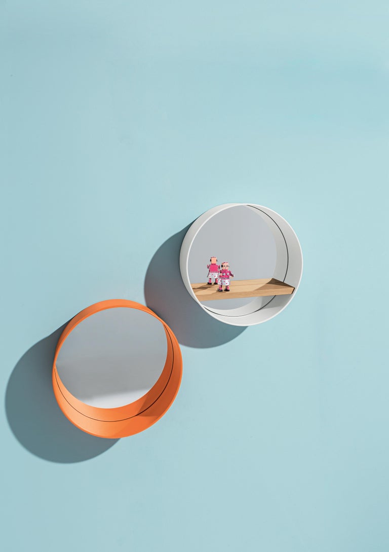 Oblò Mirror in Lacquered Aluminium, Oak and Clear Mirror by Discipline ...