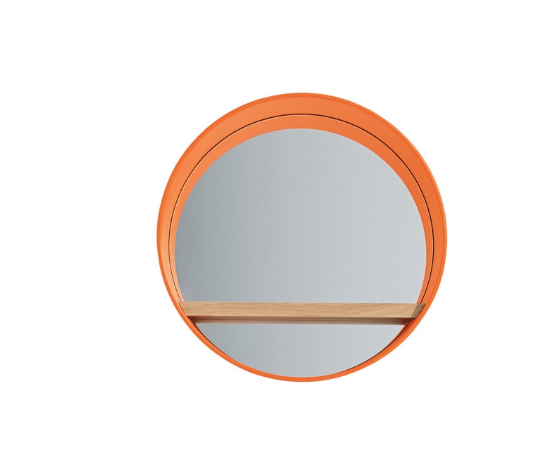 Oblò Mirror in Lacquered Aluminium, Oak and Clear Mirror by Discipline ...