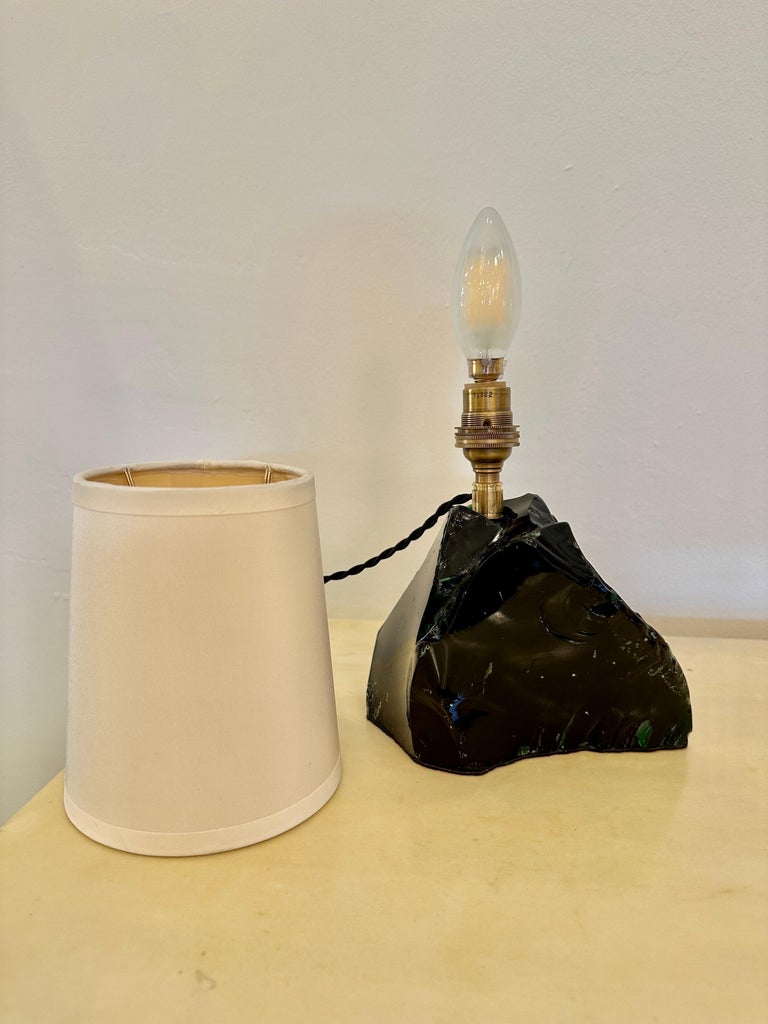 Obsidian Emerald Green Glass Table Lamp For Sale at 1stDibs