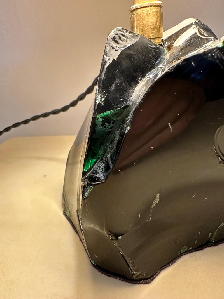 Obsidian Emerald Green Glass Table Lamp For Sale at 1stDibs