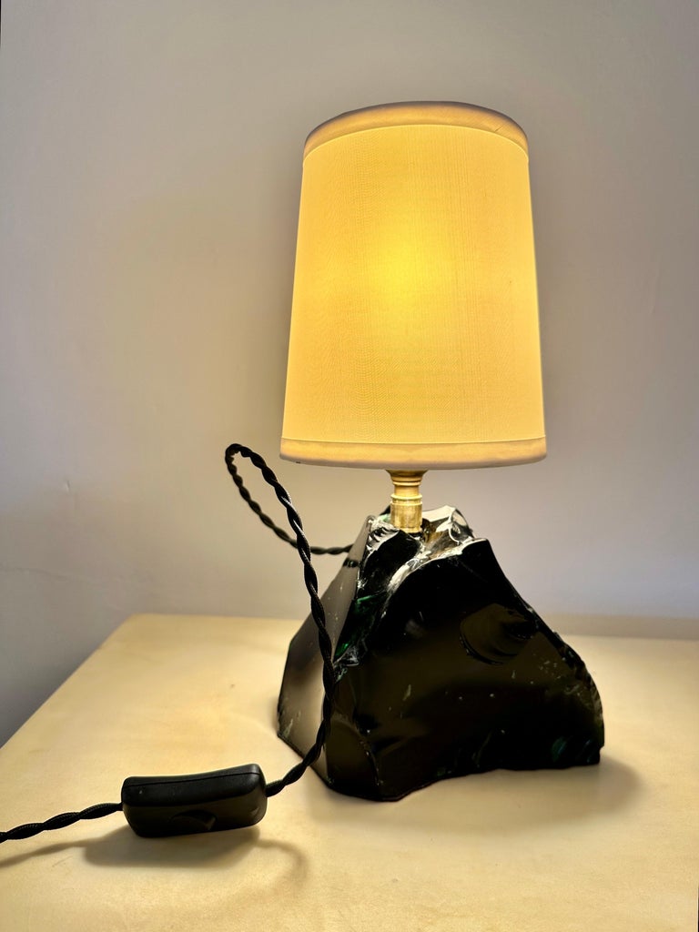Obsidian Emerald Green Glass Table Lamp For Sale at 1stDibs