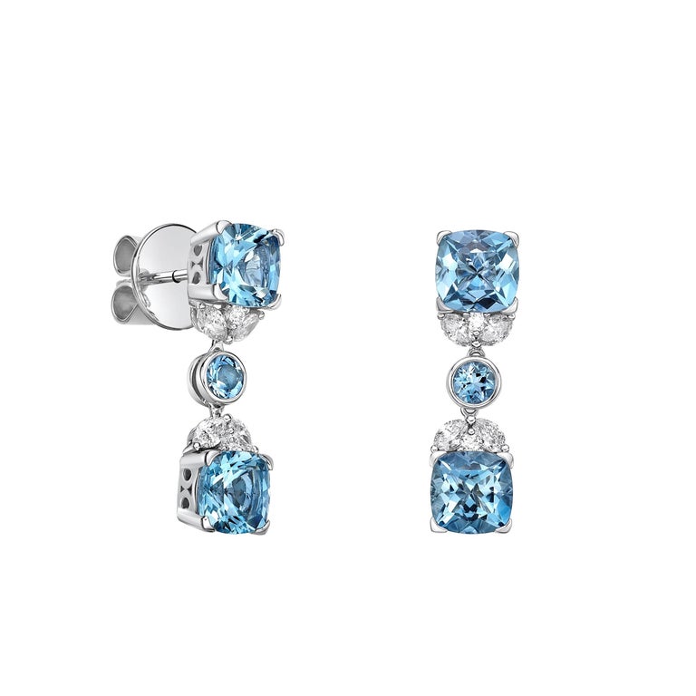Ocean Blue Aquamarine Earring with Diamond in 18KWG For Sale at 1stDibs