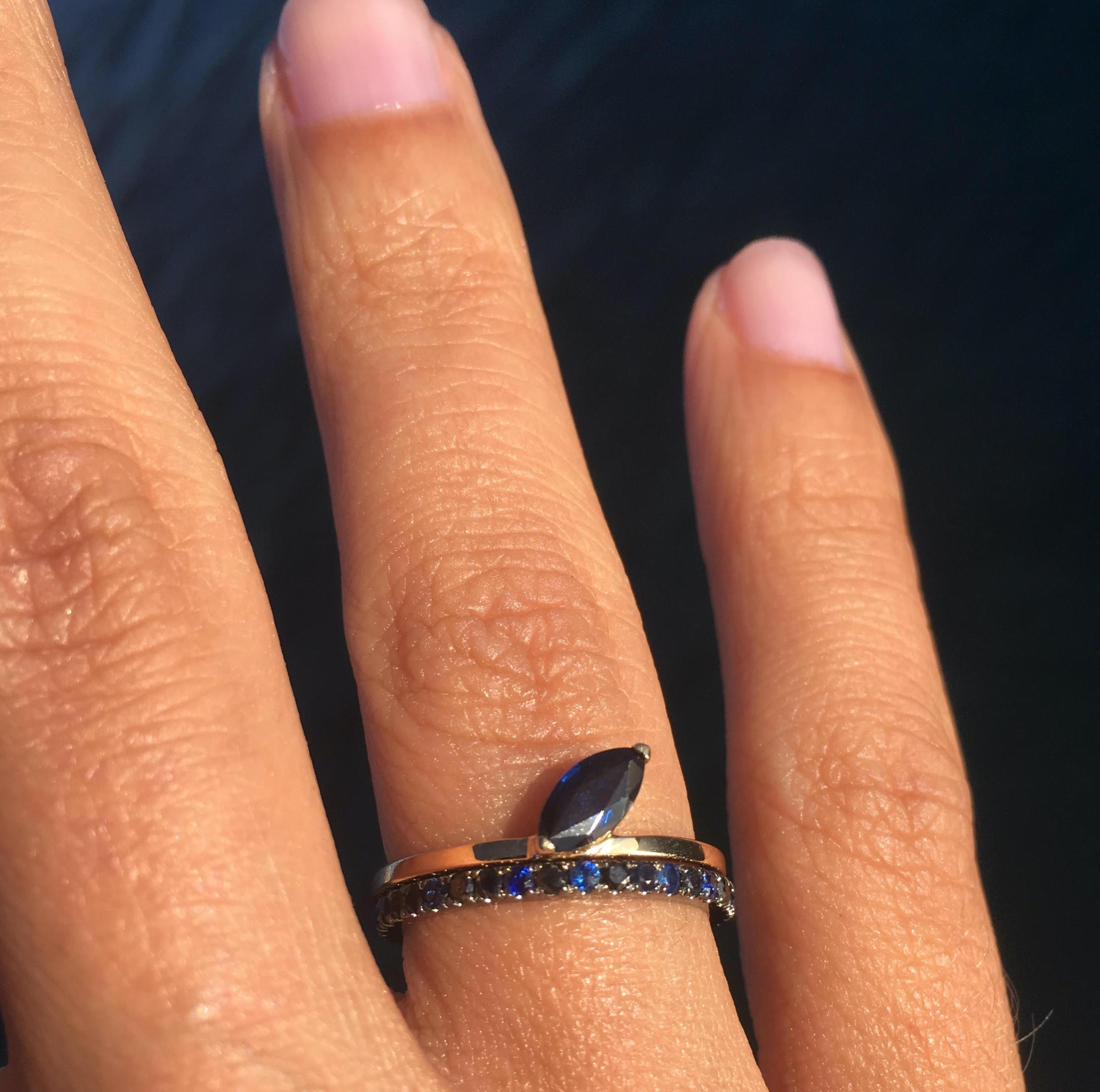 Ocean Blue Ring, Sapphire and Black Diamond Eternity Band For Sale at ...