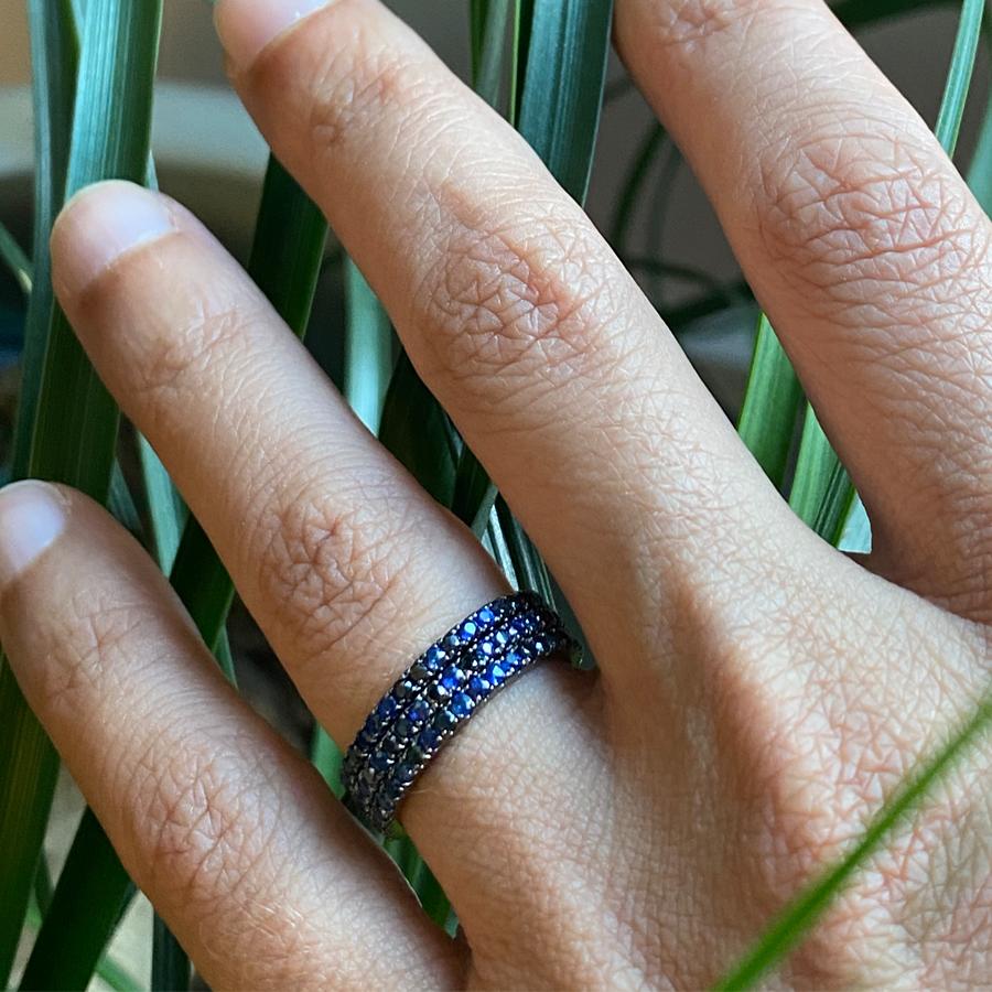 Ocean Blue Ring, Sapphire and Black Diamond Eternity Band For Sale at ...