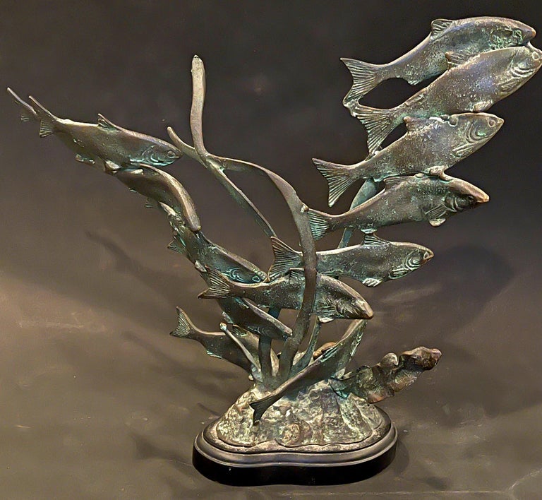 "Ocean Bottom," Mid Century Bronze Sculpture with Fish, Seaweed and ...