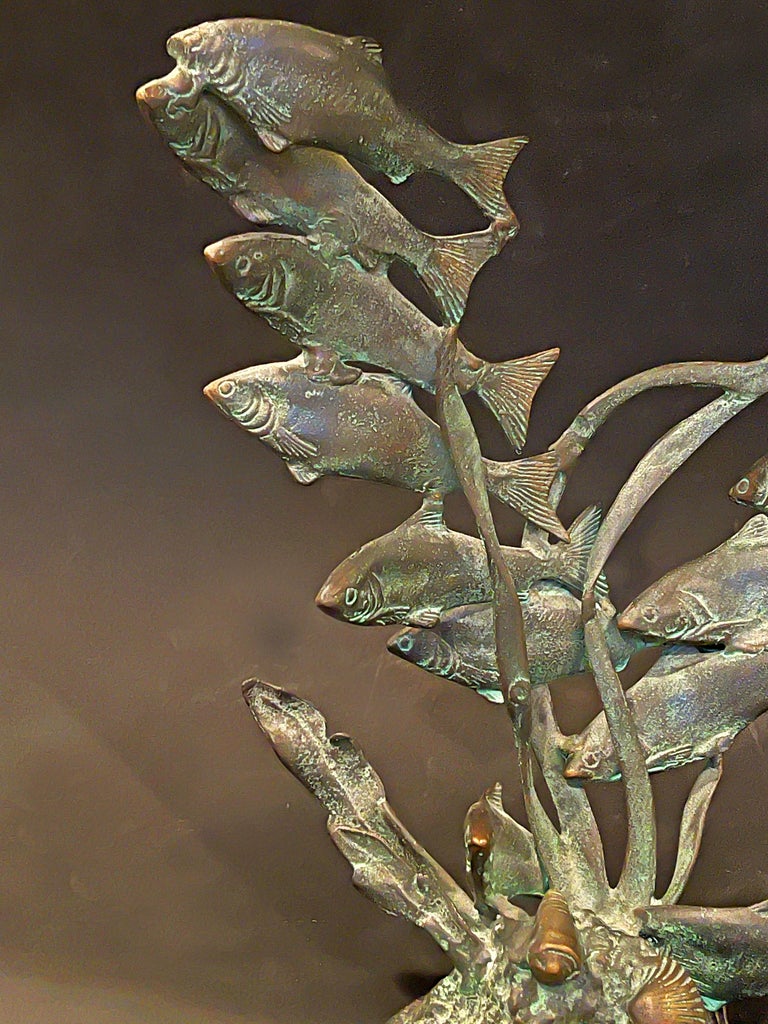 "Ocean Bottom," Mid Century Bronze Sculpture with Fish, Seaweed and ...