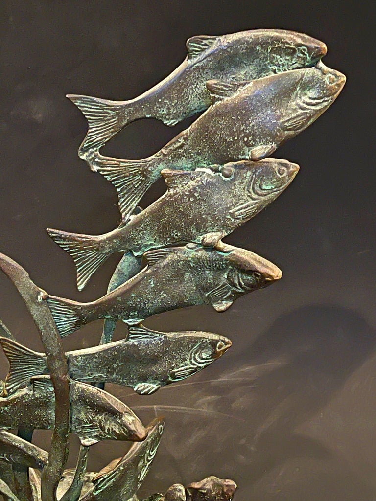 "Ocean Bottom," Mid Century Bronze Sculpture with Fish, Seaweed and ...