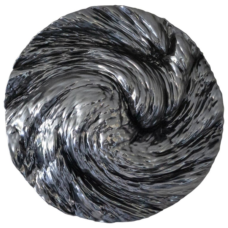 Ocean Panel Circle Wall Sculpture Dark Chrome at 1stDibs