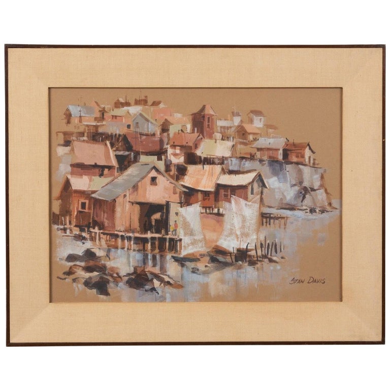 Oceanfront Townscape Painting by Stan Davis For Sale at 1stDibs