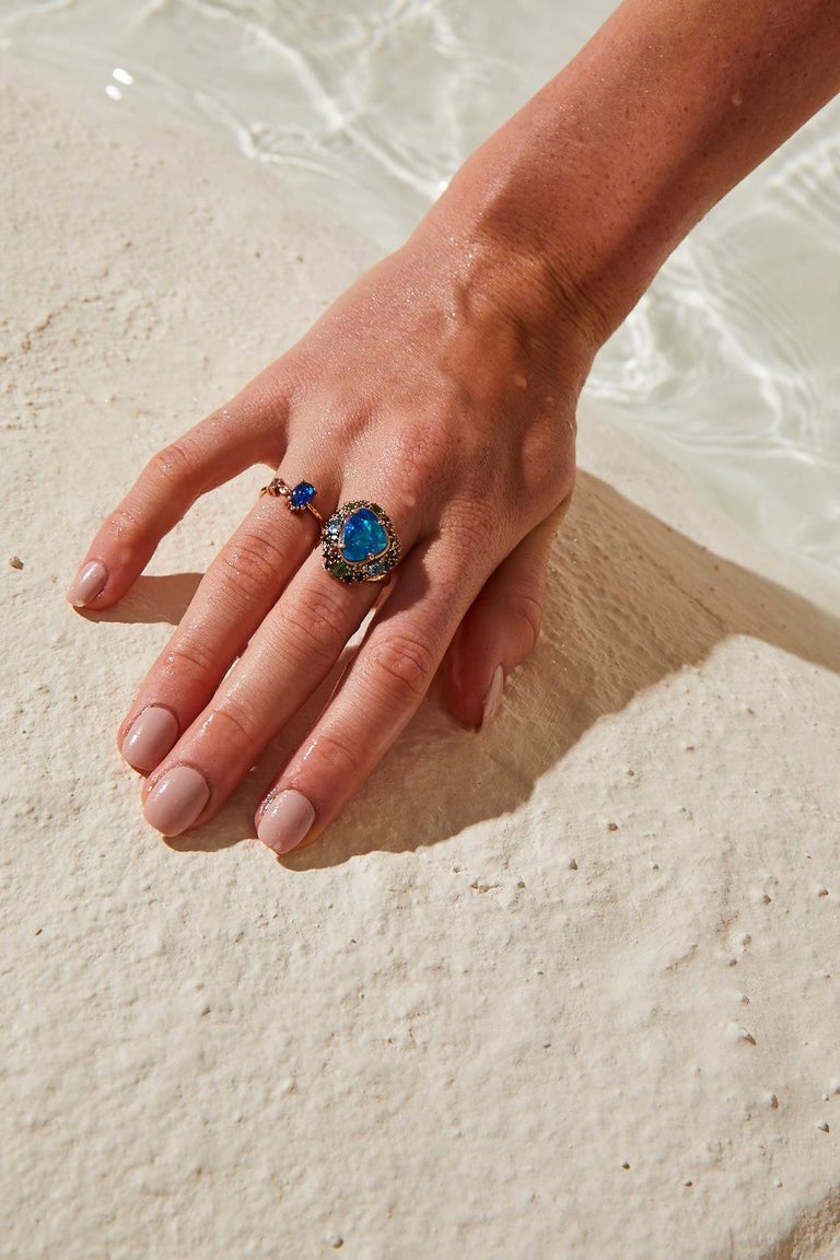 Oceanic Ring in Rose Gold with Blue Opal and White Diamond For Sale at ...