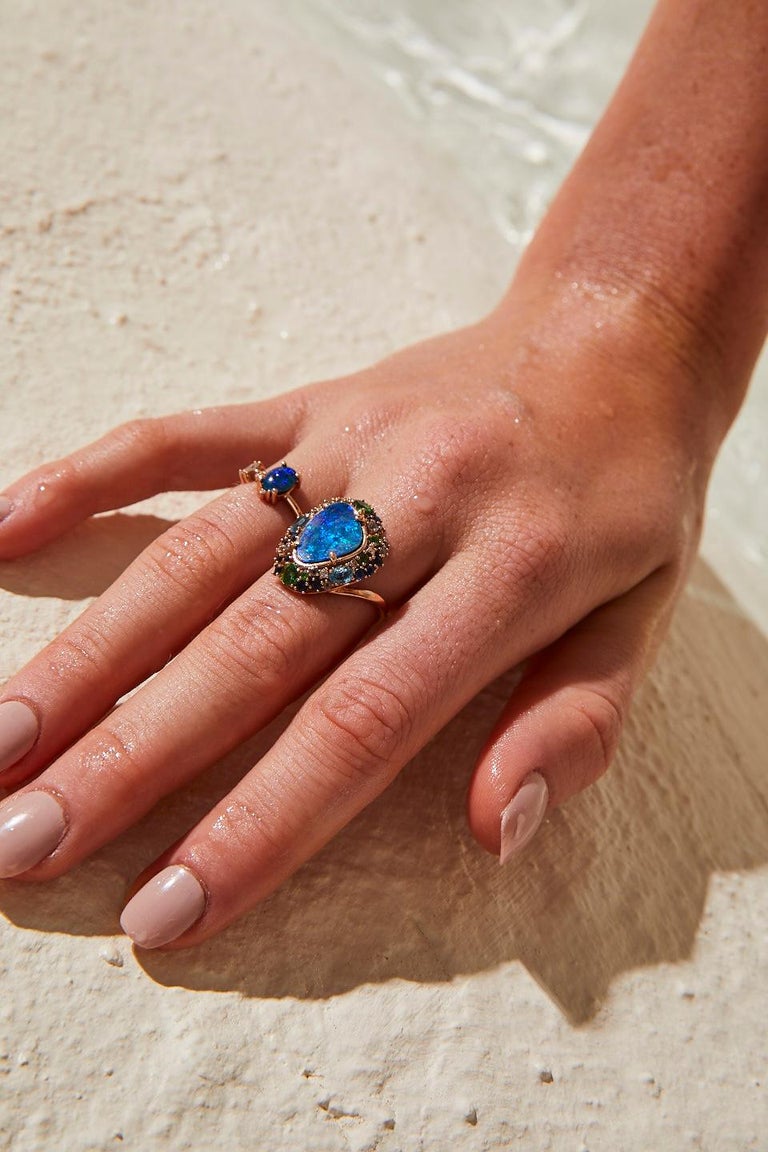 Oceanic Ring in Rose Gold with Blue Opal and White Diamond For Sale at ...