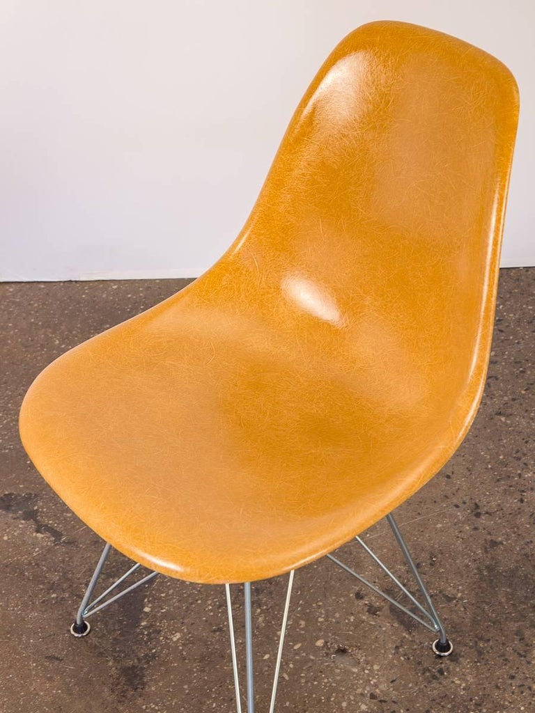 Ochre Eames Shell Chair on Nickel Eiffel Base at 1stDibs