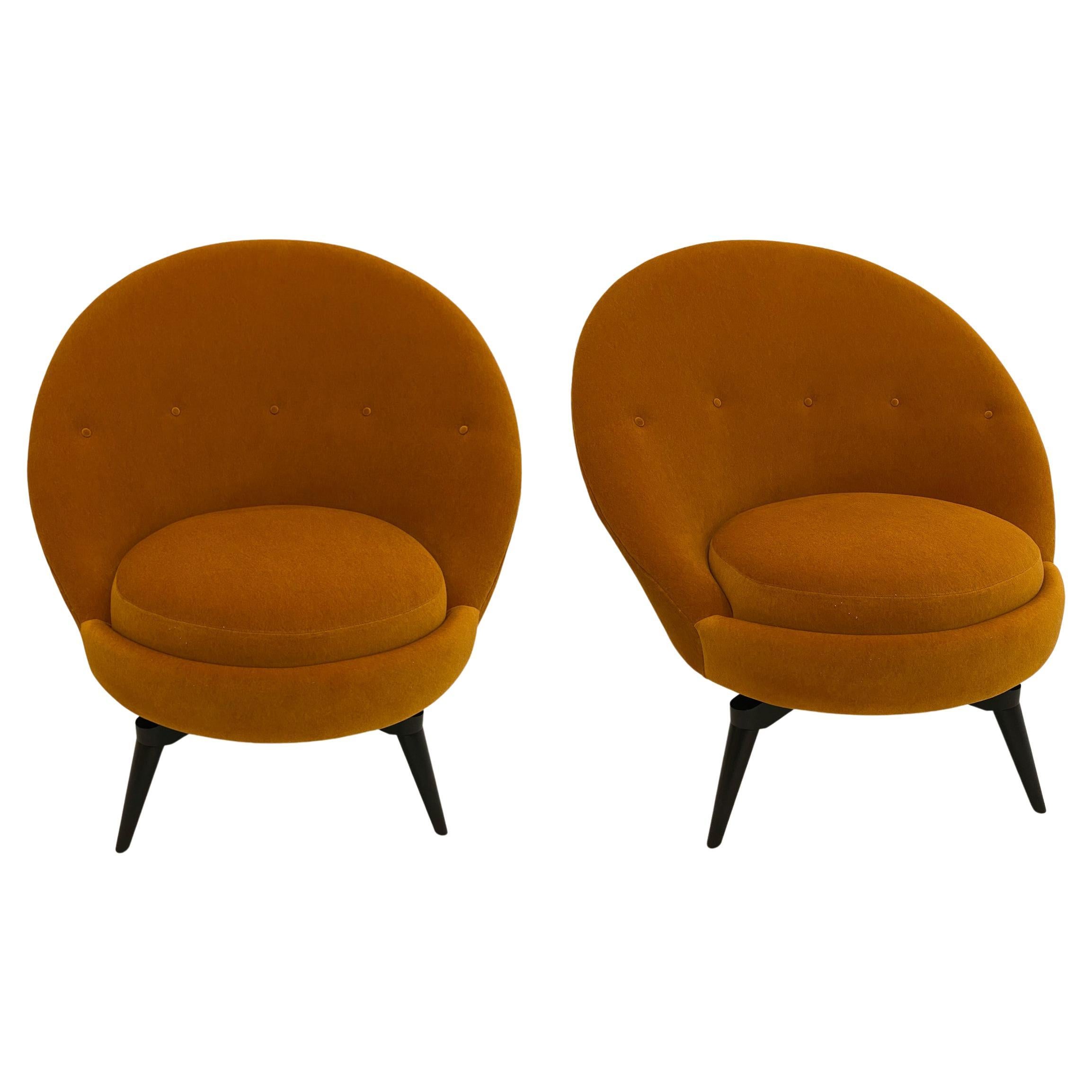 Ochre Mohair Swivel Chairs by AdM Bespoke For Sale at 1stDibs