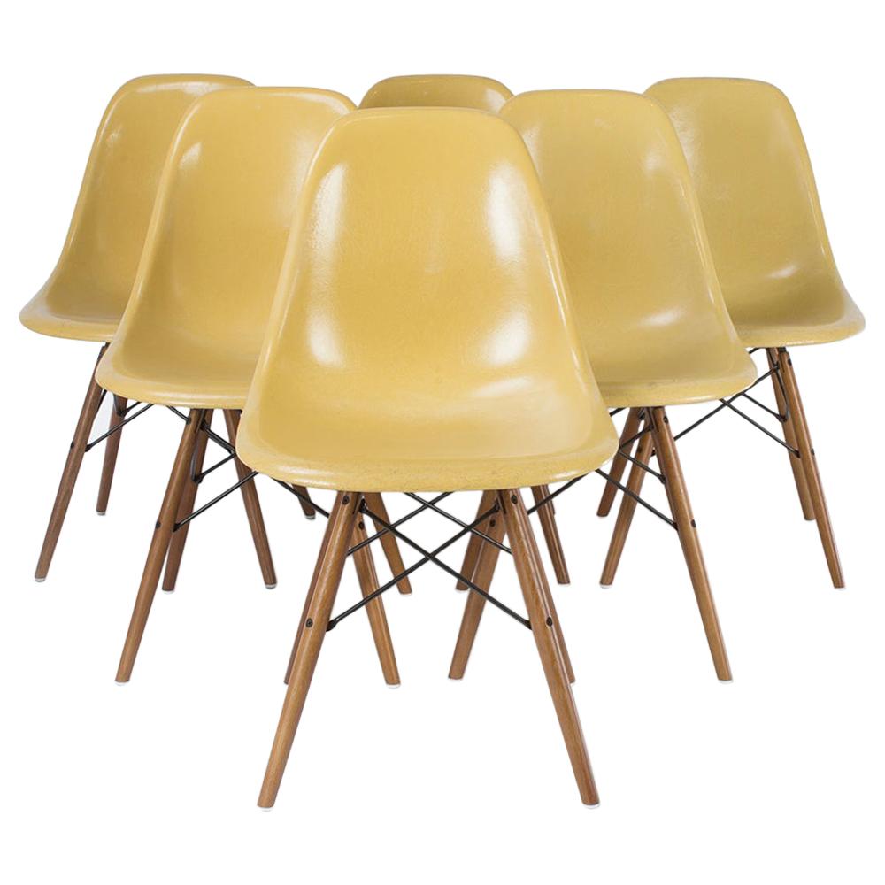 Ochre Set '6' Herman Miller Eames DSW Side Shell Chairs at 1stDibs